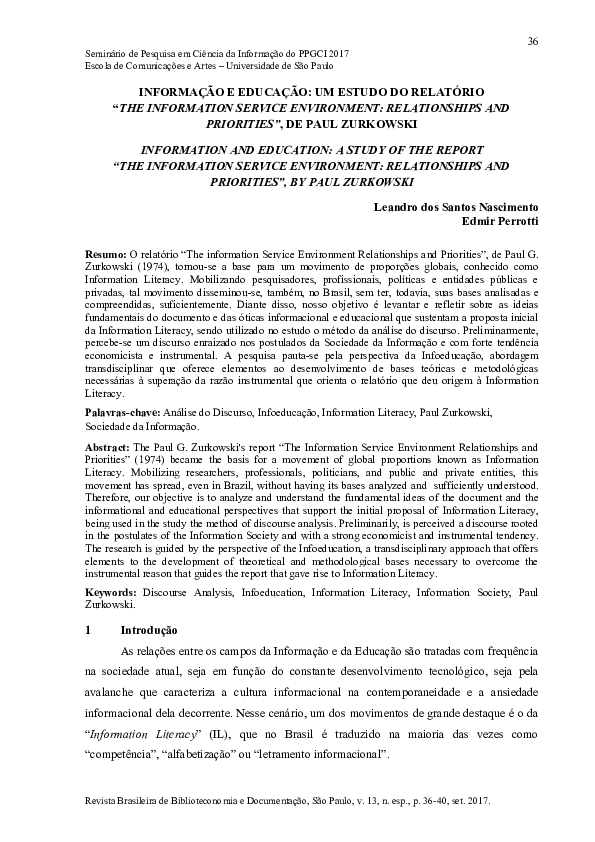 (PDF) Informação e Educação: um estudo do relatório “The Information ...
