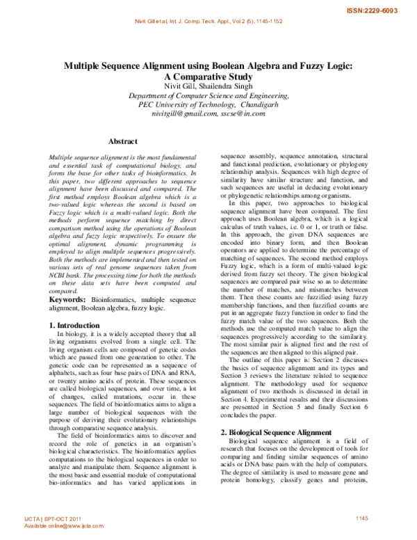 (PDF) Multiple Sequence Alignment using Boolean Algebra and Fuzzy Logic: A Comparative Study