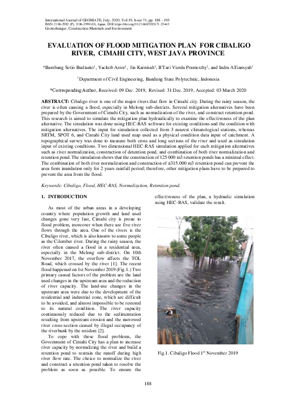 (PDF) Evaluation of Flood Mitigation Plan for Cibaligo River, Cimahi ...
