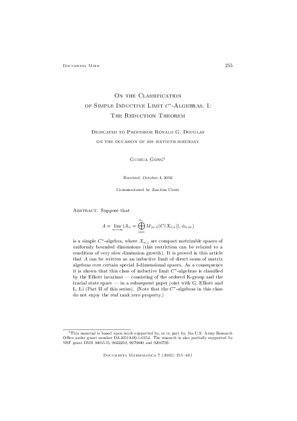 (PDF) On the classification of simple inductive limit C * -algebras. I: The reduction theorem