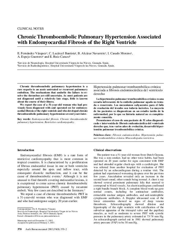 (PDF) Chronic thromboembolic pulmonary hypertension