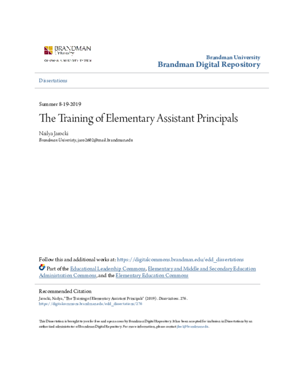 (PDF) The Training of Elementary Assistant Principals