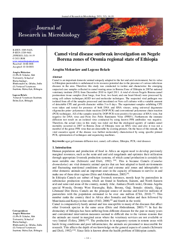 (PDF) Camel viral disease outbreak investigation on Negele Borena zones ...