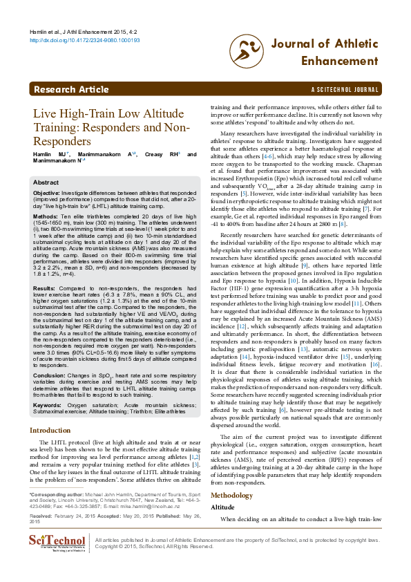 (PDF) Live High-Train Low Altitude Training: Responders and Non- Responders