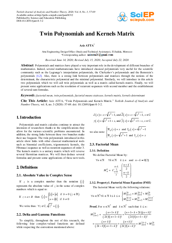 (PDF) Twin Polynomials and Kernels Matrix