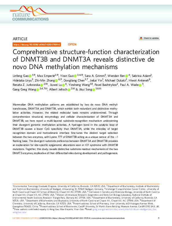 (PDF) Comprehensive structure-function characterization of DNMT3B and ...