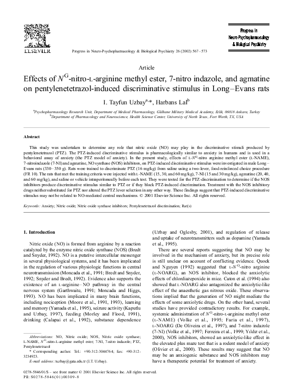 (PDF) Effects of NG-nitro-l-arginine methyl ester, 7-nitro indazole ...