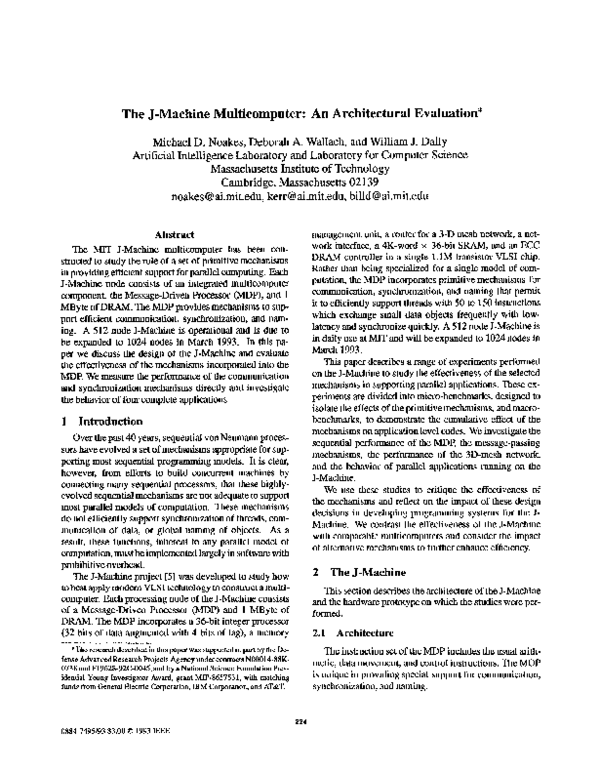 (PDF) The J-machine multicomputer: an architectural evaluation