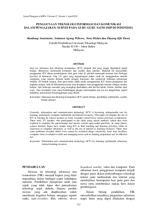 (PDF) Penggunaan Teknologi Informasi Dan Komunikasi Dalam Pembelajaran Fisika