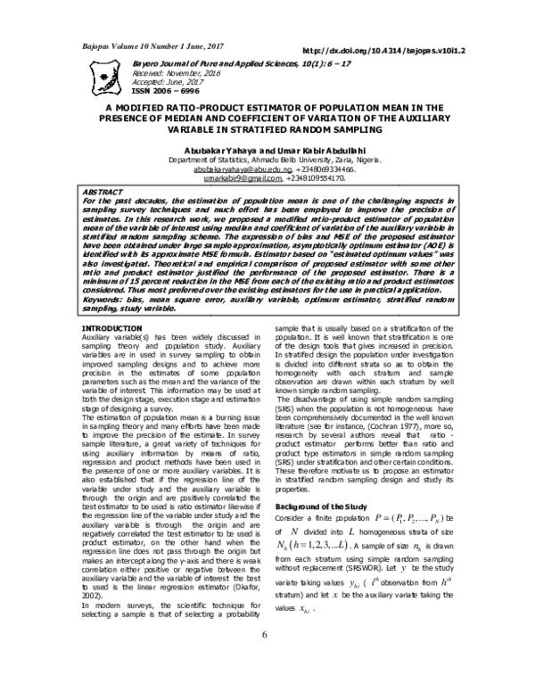 Pdf Modified Ratio Product Estimator Of Population Mean In The