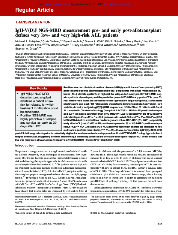 (PDF) IgH-V(D)J NGS-MRD measurement pre- and early post-allotransplant ...