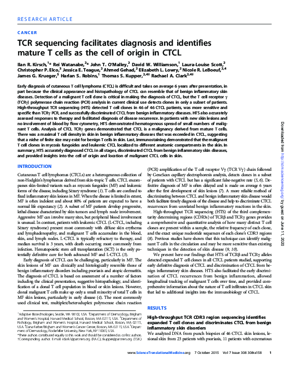 (PDF) TCR sequencing facilitates diagnosis and identifies mature T ...