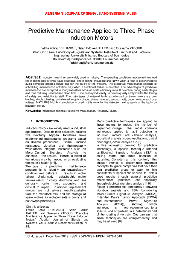 (PDF) Predictive Maintenance Applied to Three phase Induction Motors