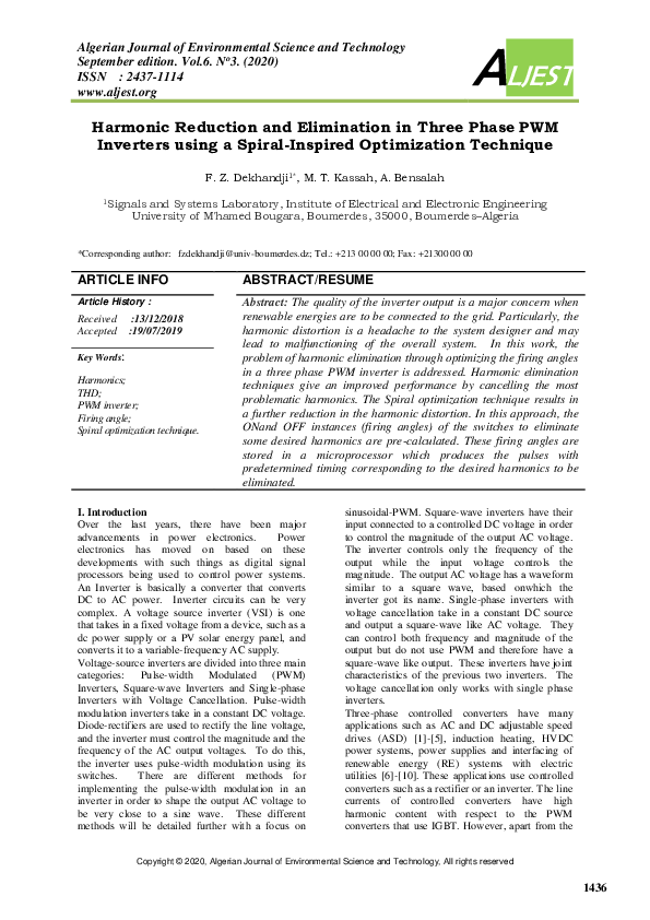(PDF) Harmonic Reduction and Elimination in Three Phase PWM Inverters using a Spiral-Inspired ...
