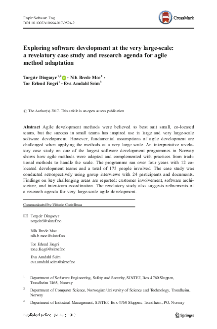 (PDF) Exploring software development at the very large-scale: a revelatory case study and ...