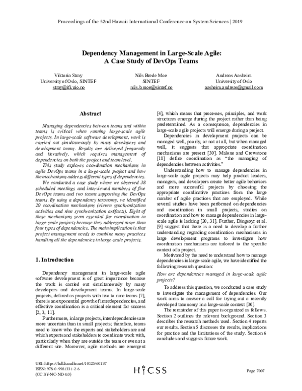 (PDF) Dependency Management in Large-Scale Agile: A Case Study of DevOps Teams