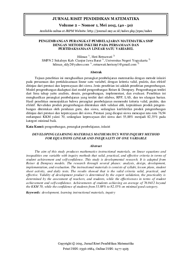 (PDF) Pengembangan Perangkat Pembelajaran Matematika Berbasis Pendekatan Penemuan Terbimbing ...