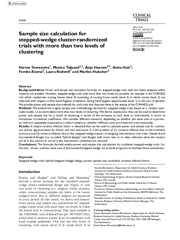 (PDF) Sample size calculation for stepped-wedge cluster-randomized trials with more than two ...