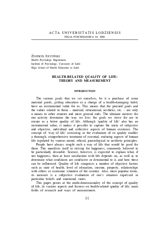 (PDF) HEALTH-RELATED QUALITY OF LIFE: THEORY AND MEASUREMENT Health ...