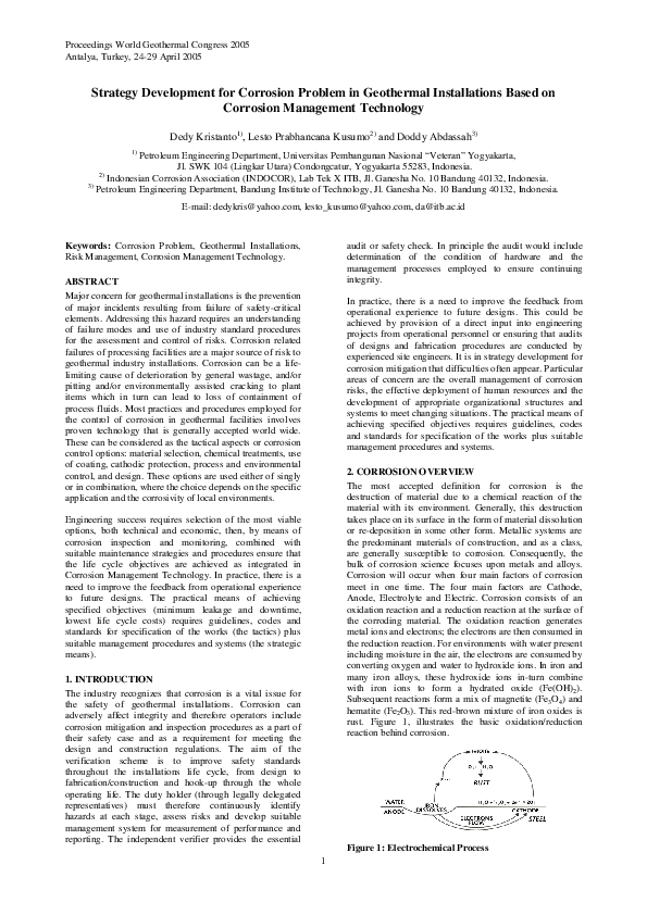(PDF) Strategy Development for Corrosion Problem in Geothermal ...