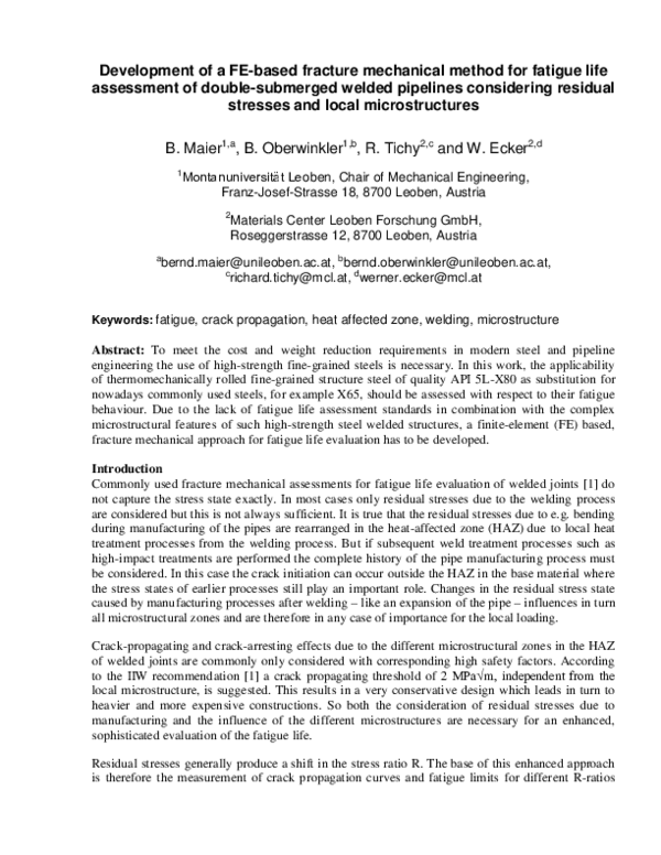 (PDF) Development of a FE-based fracture mechanical method for fatigue ...