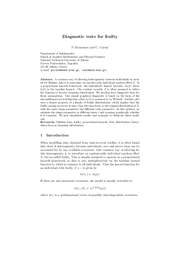 (PDF) Diagnostic tests for frailty
