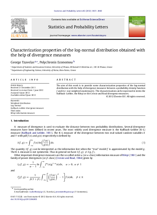 (PDF) Characterization properties of the log-normal distribution ...