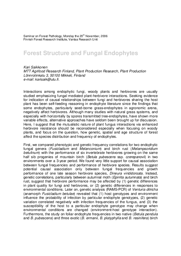(PDF) Forest structure and fungal endophytes