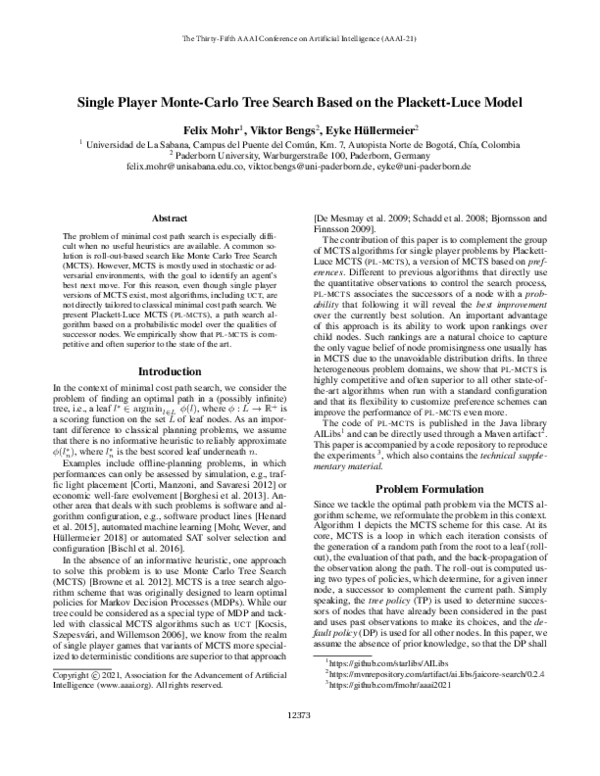 (PDF) Single Player Monte-Carlo Tree Search Based on the Plackett-Luce ...