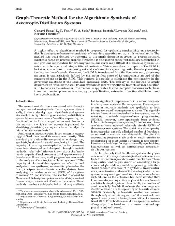 (PDF) Graph-theoretic method for the algorithmic synthesis of azeotropic-distillation systems