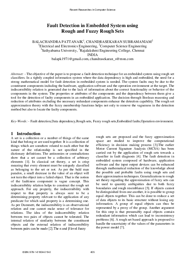 (PDF) Fault detection in embedded system using rough and fuzzy rough sets