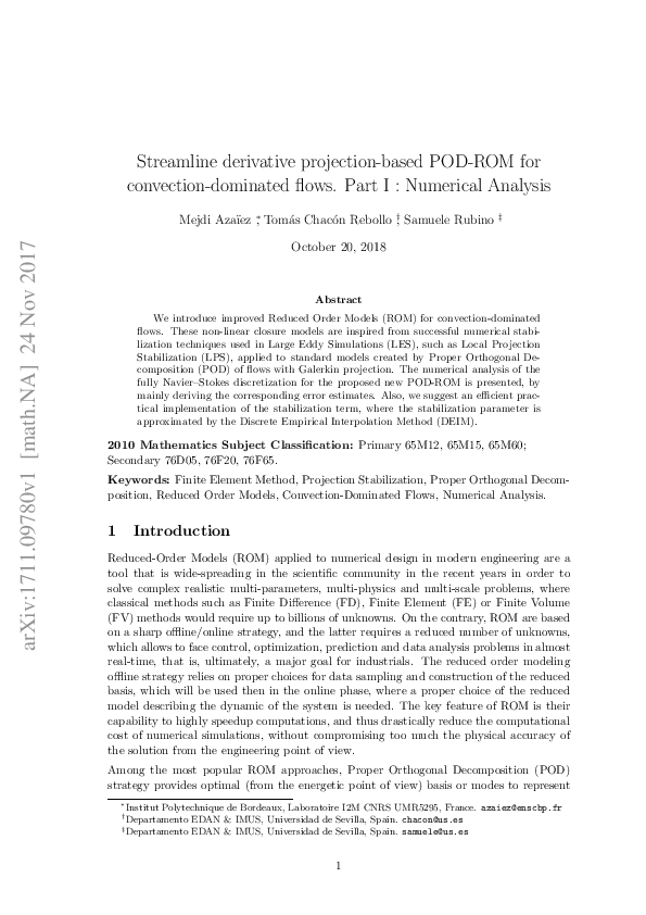 (PDF) Streamline derivative projection-based POD-ROM for convection ...