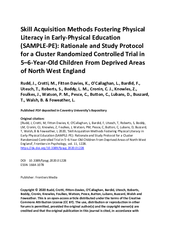(PDF) Skill Acquisition Methods Fostering Physical Literacy in Early ...