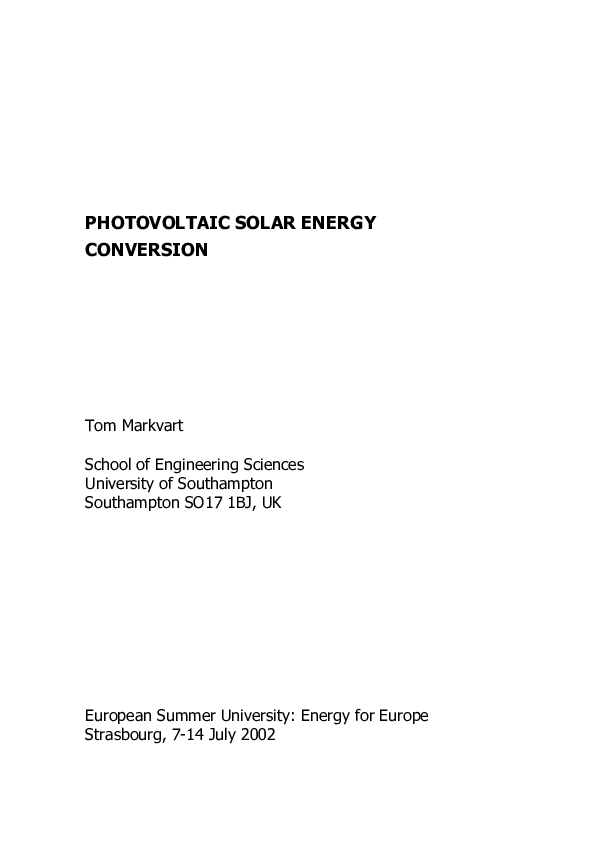 (PDF) Photovoltaic Solar Energy Conversion