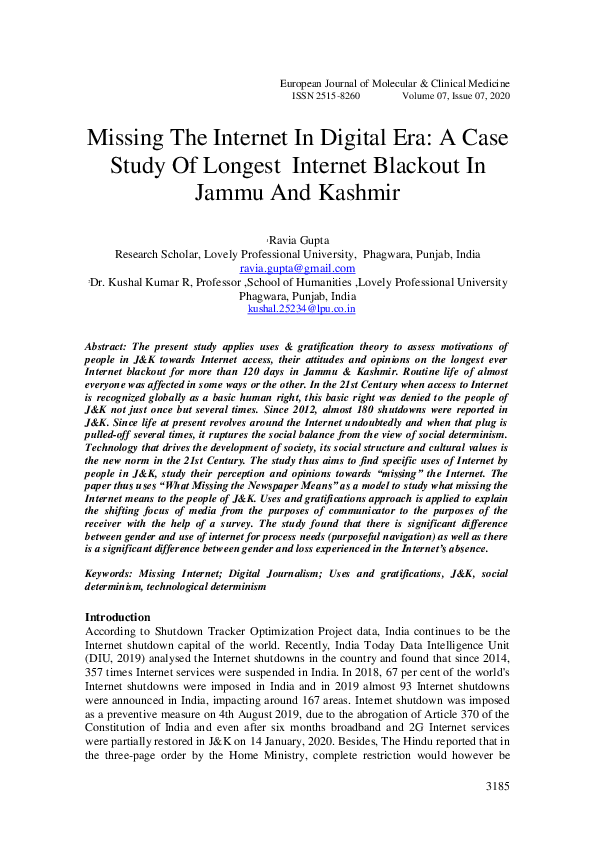 (PDF) Missing The Internet In Digital Era: A Case Study Of Longest ...