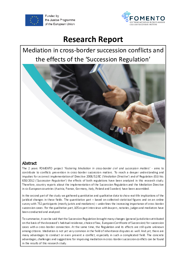 (PDF) Mediation in cross-border succession conflicts and the effects of ...