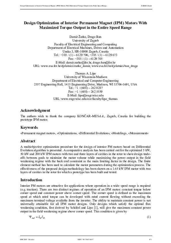 (PDF) Design optimization of interior permanent magnet (IPM) motors ...