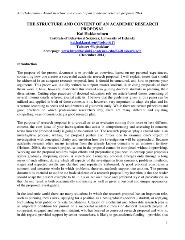 (PDF) The Structure and Content of an Academic Research Proposal