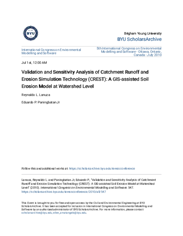 Validation And Sensitivity Analysis Of Catchment Runoff And Erosion