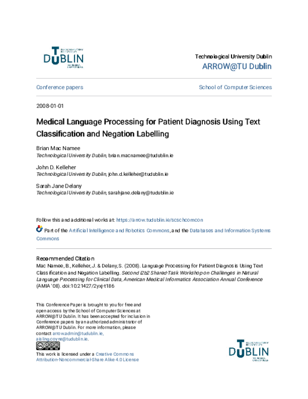 (PDF) Medical Language Processing for Patient Diagnosis Using Text ...