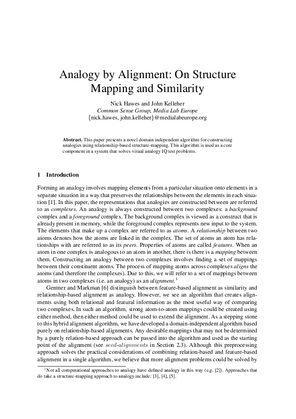 (PDF) Analogy by Alignment: On Structure Mapping and Similarity