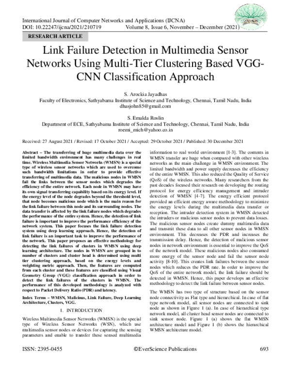 (PDF) Link Failure Detection in Multimedia Sensor Networks Using Multi-Tier Clustering Based VGG ...
