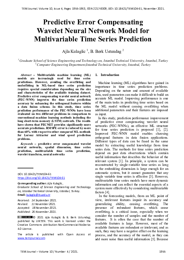 Pdf Predictive Error Compensating Wavelet Neural Network Model For Multivariable Time Series
