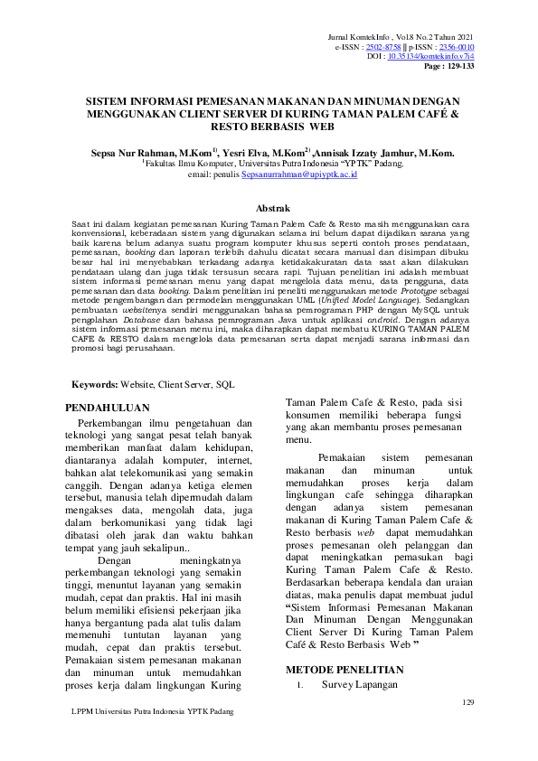 (PDF) Sistem Informasi Pemesanan Makanan dan Minuman dengan Menggunakan ...