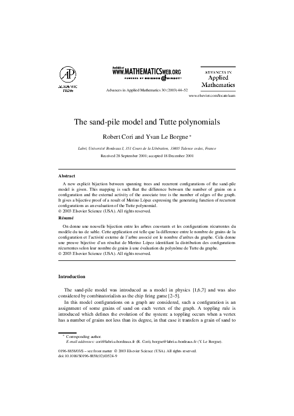 (PDF) The sand-pile model and Tutte polynomials