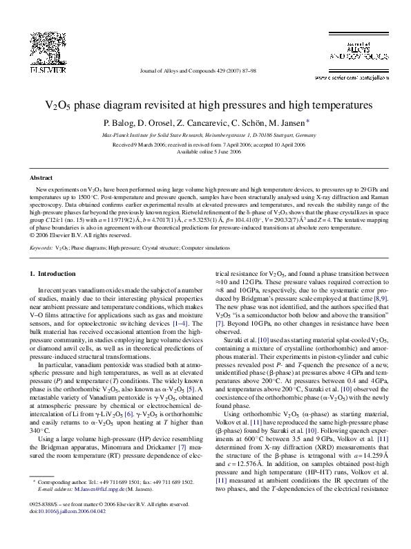 (PDF) V2O5 phase diagram revisited at high pressures and high temperatures