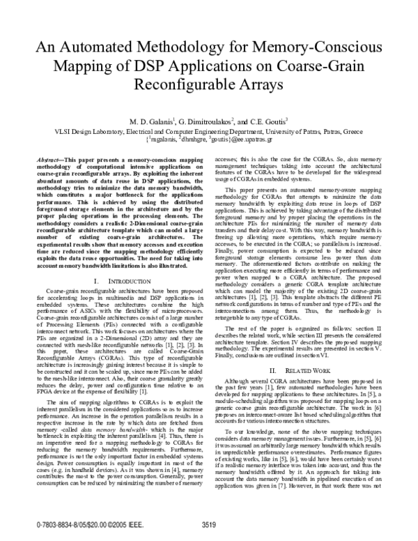 Pdf An Automated Methodology For Memory Conscious Mapping Of Dsp Applications On Coarse Grain 