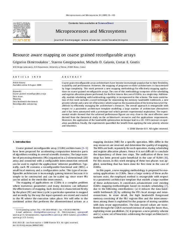 (PDF) Resource aware mapping on coarse grained reconfigurable arrays | Grigoris Dimitroulakos ...