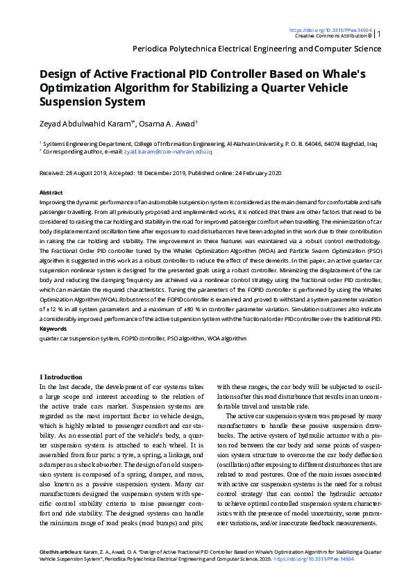 (PDF) Design of Active Fractional PID Controller Based on Whale's Optimization Algorithm for ...