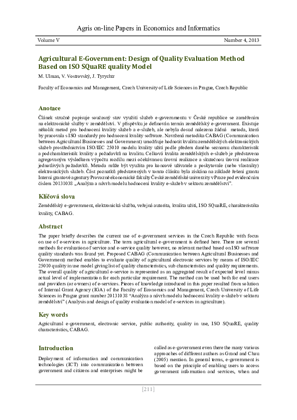 (PDF) Agricultural E-Government: Design of Quality Evaluation Method ...